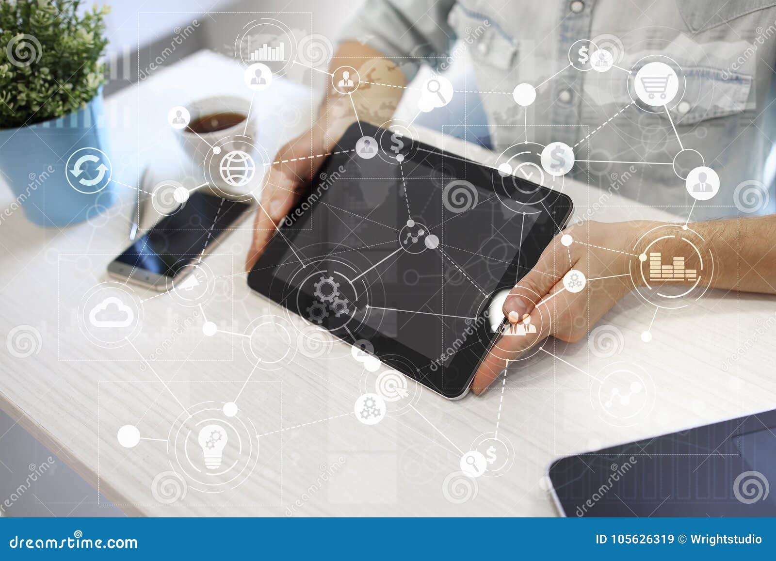 Template for Text, Virtual Screen Background with Icons. Business ...