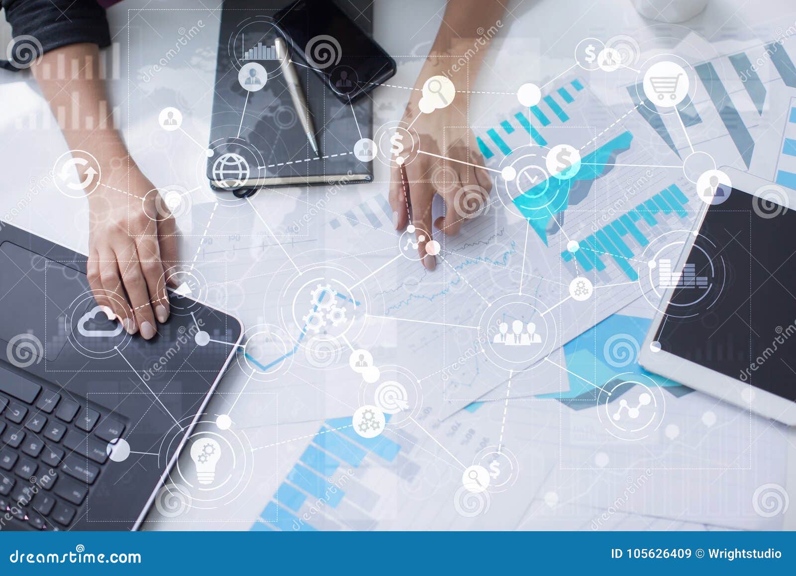 Template for Text, Virtual Screen Background with Icons. Business ...