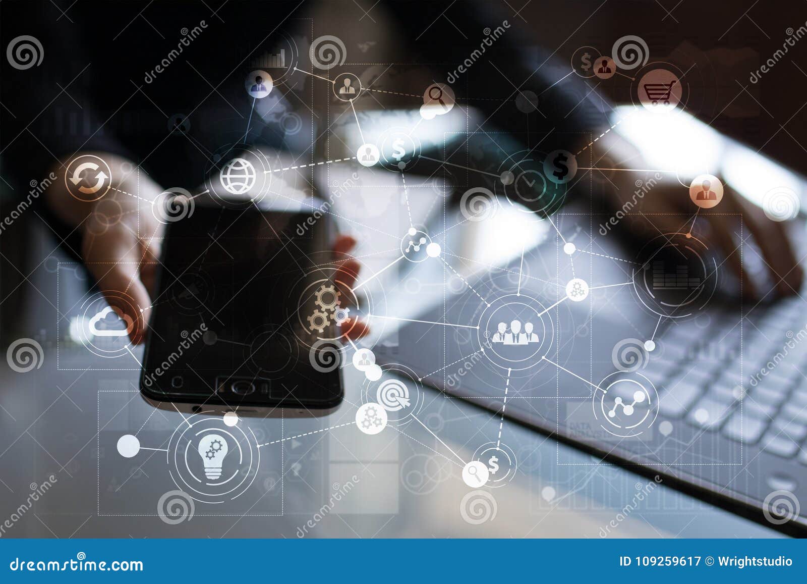 Template for Text, Virtual Screen Background with Icons. Business ...