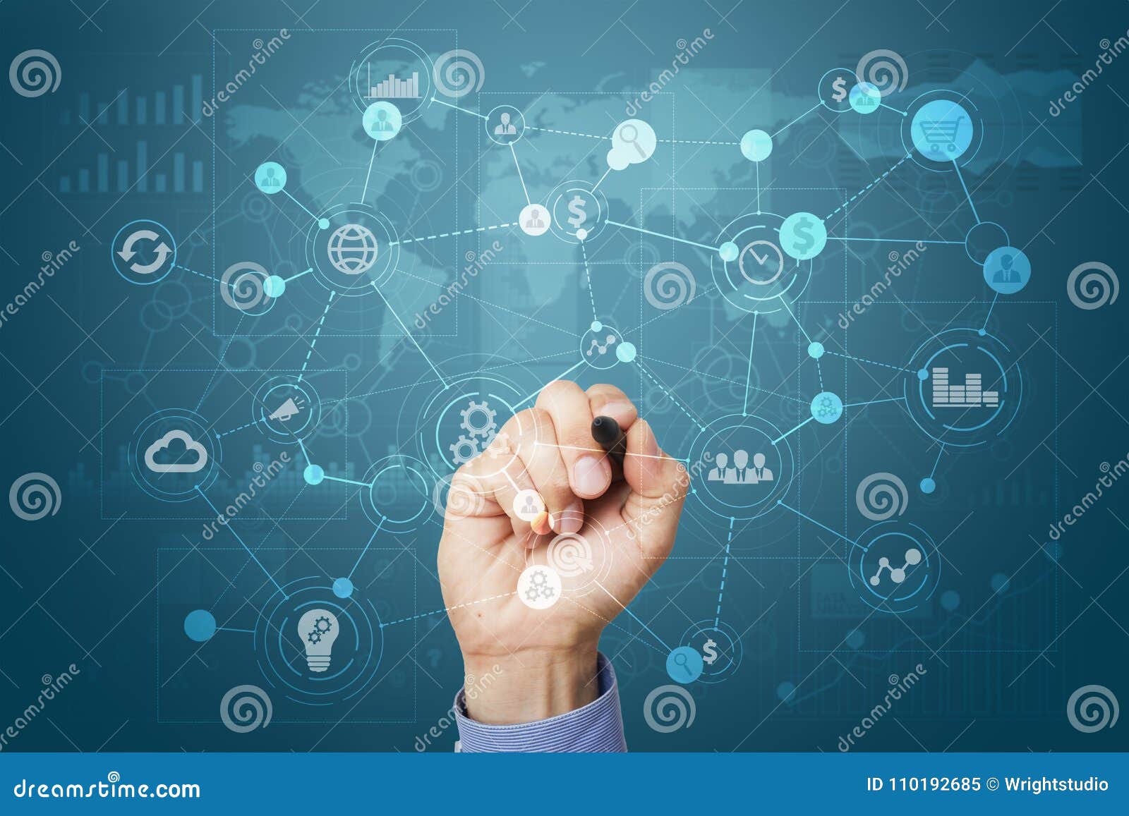 Template for Text, Virtual Screen Background with Icons. Business ...