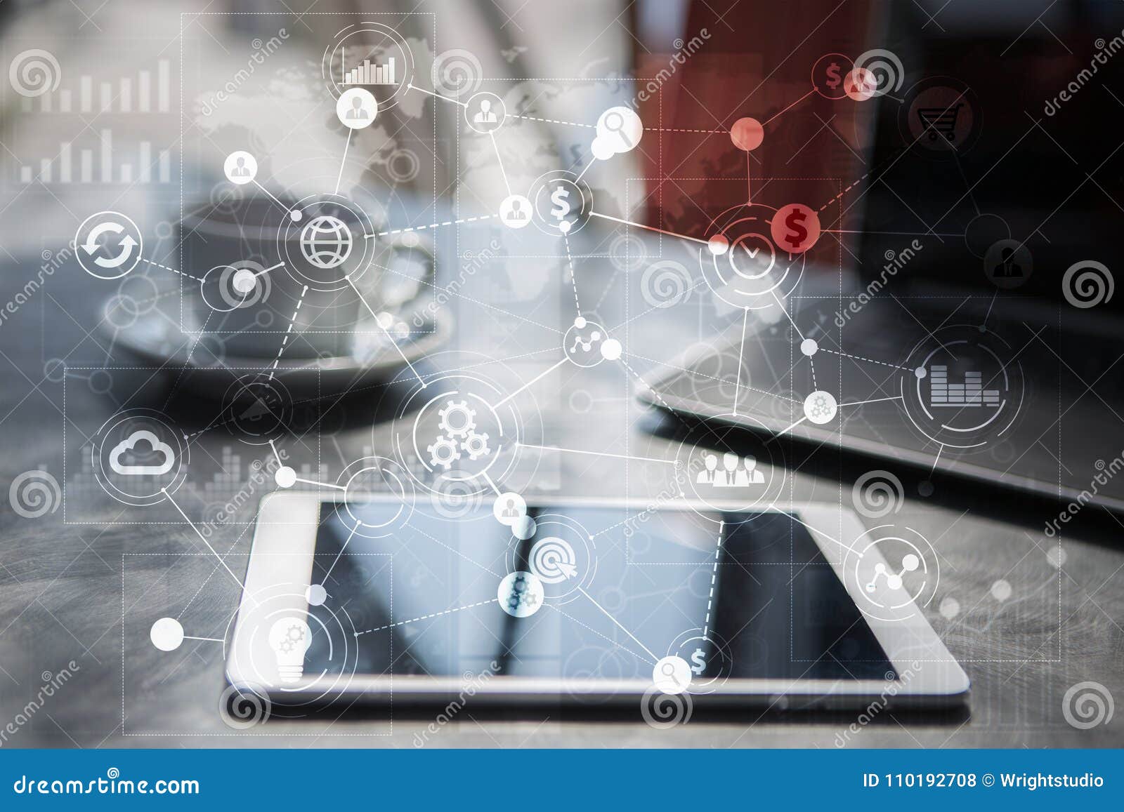 Template for Text, Virtual Screen Background with Icons. Business ...