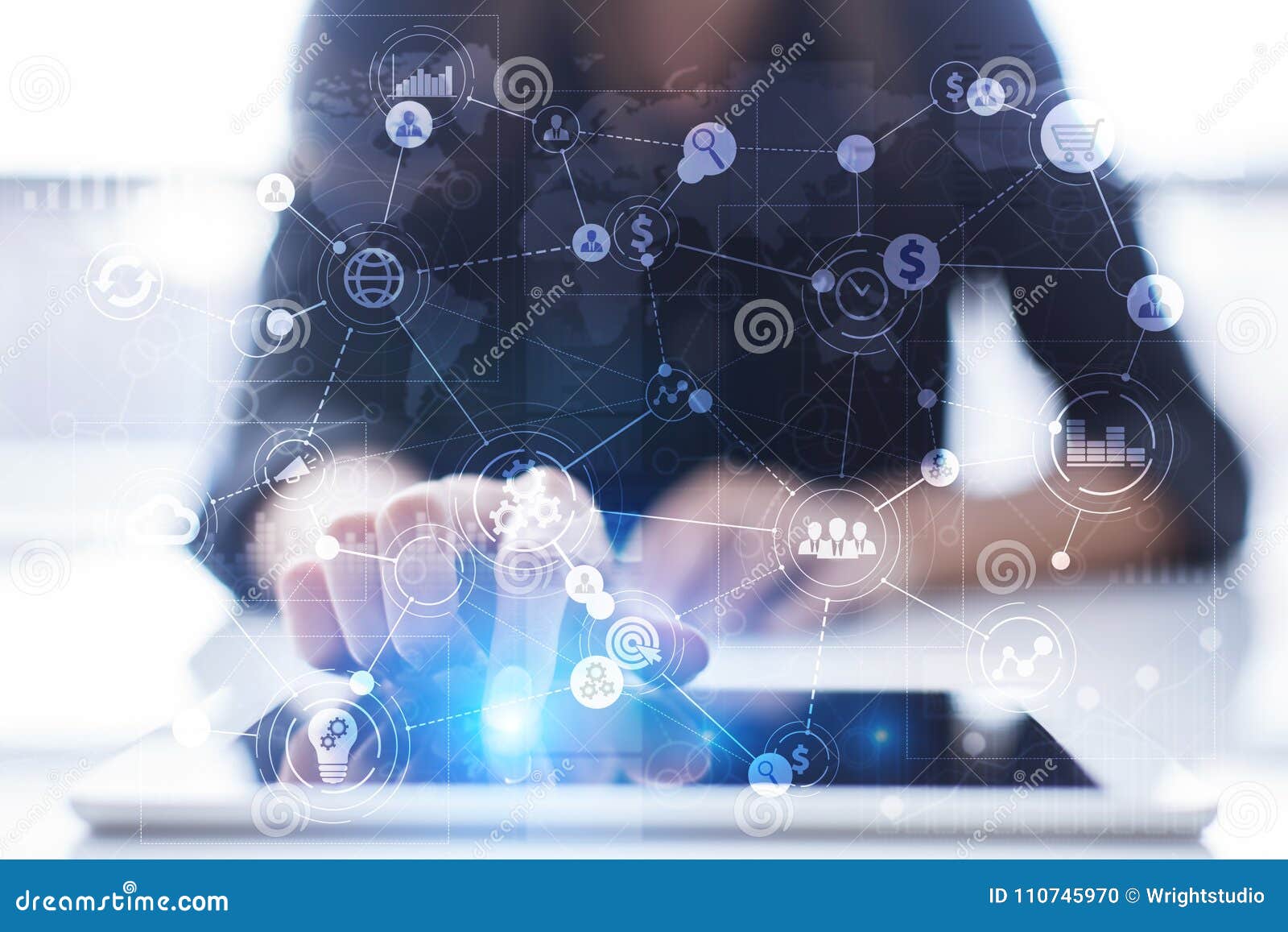 Template for Text, Virtual Screen Background with Icons. Business ...