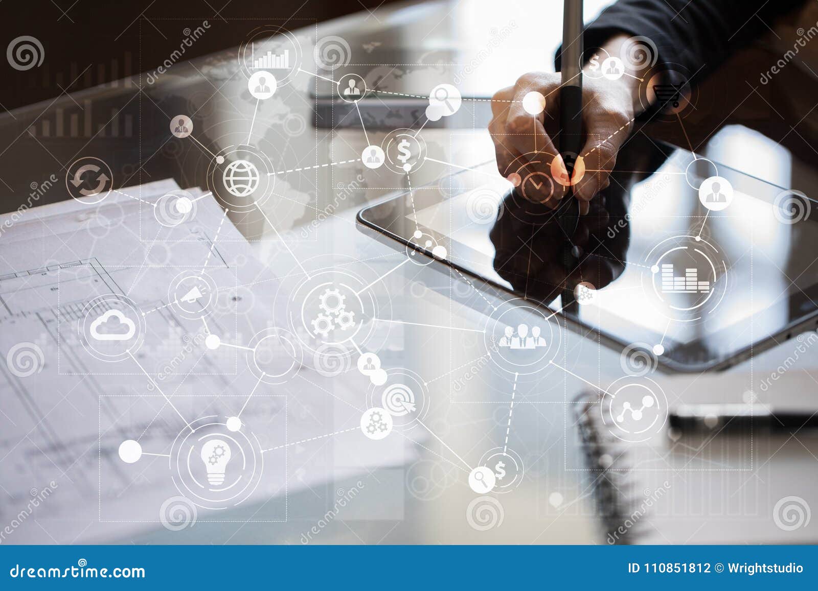 Template for Text, Virtual Screen Background with Icons. Business ...