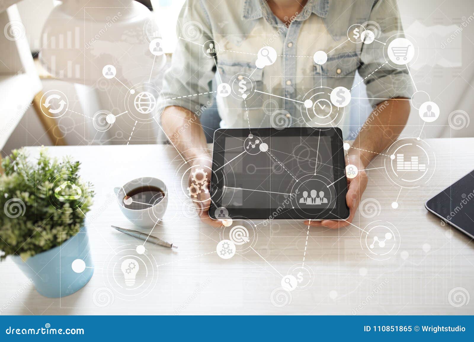 Template for Text, Virtual Screen Background with Icons. Business ...