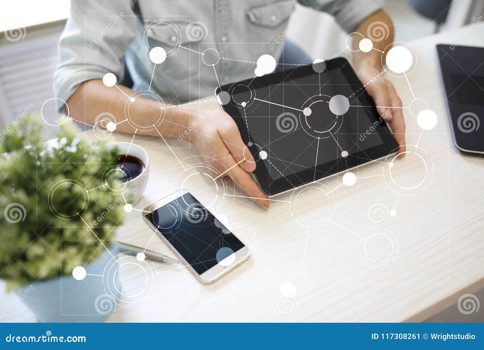 Template for Text, Virtual Screen Background with Icons. Business ...