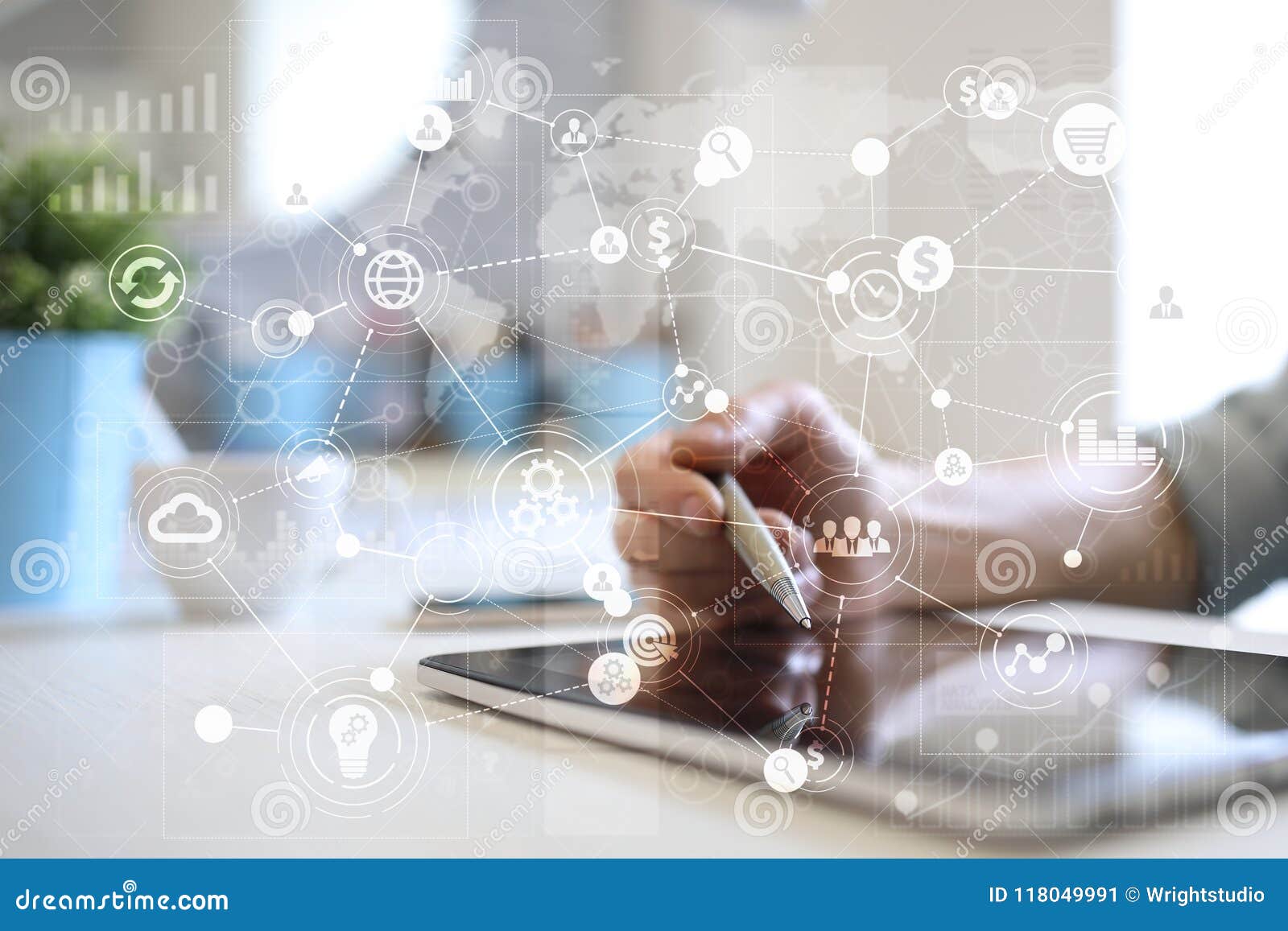 Template for Text, Virtual Screen Background with Icons. Business ...