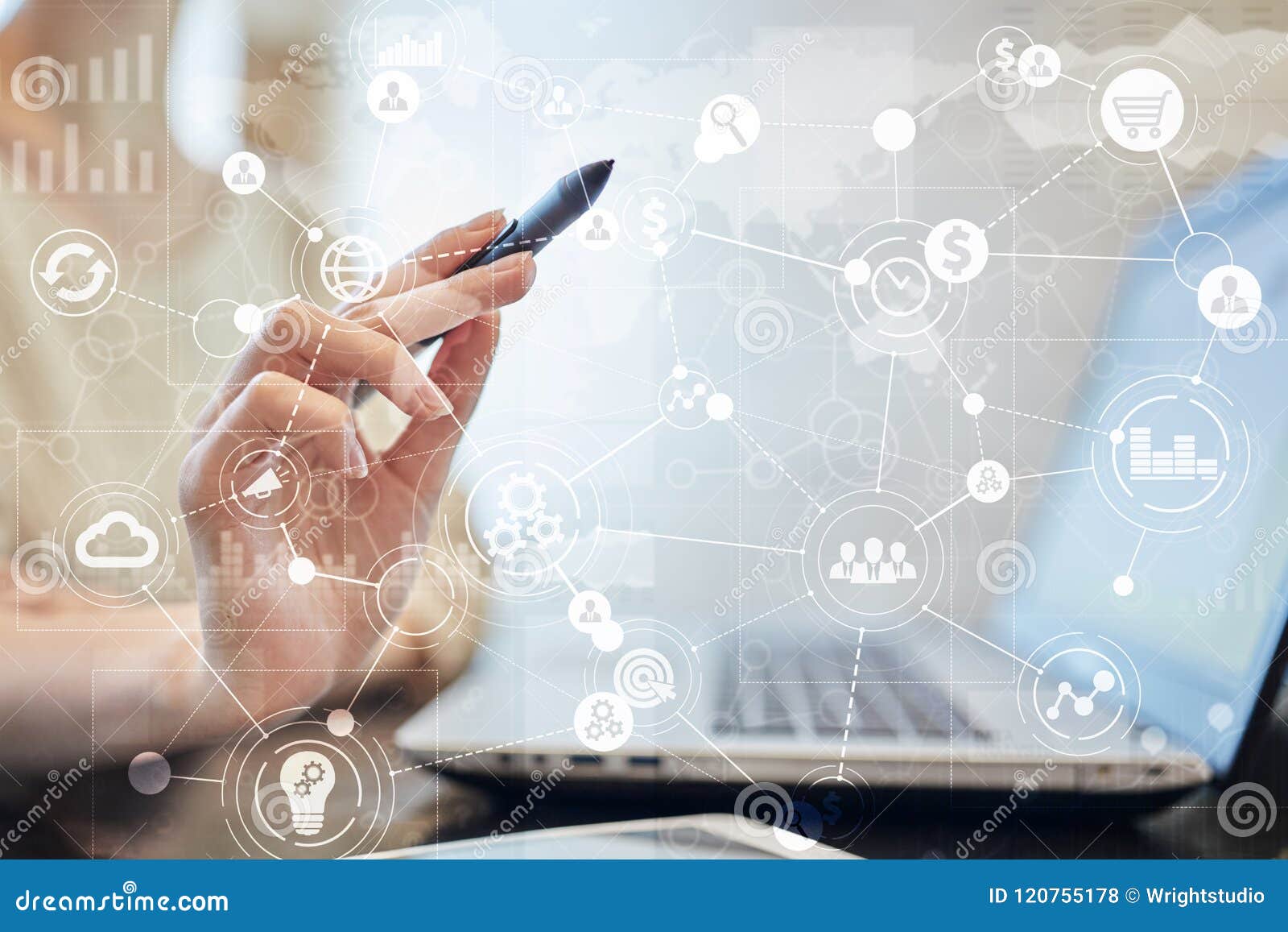 Template for Text, Virtual Screen Background with Icons. Business ...