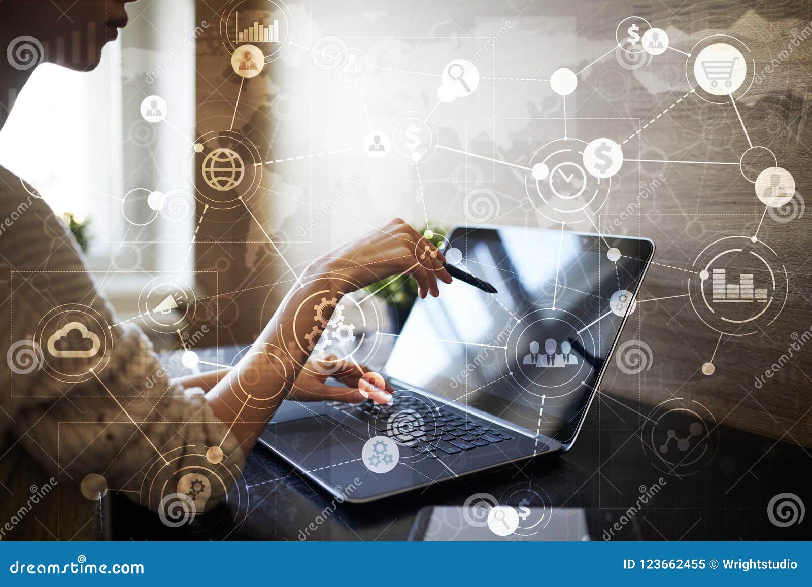 Template for Text, Virtual Screen Background with Icons. Business ...