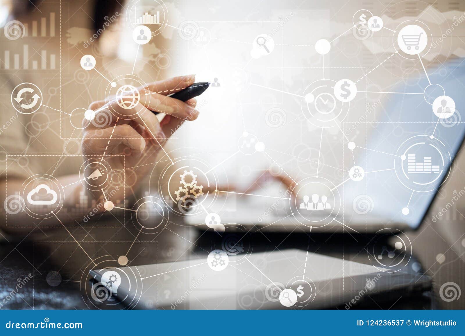 Template for Text, Virtual Screen Background with Icons. Business ...