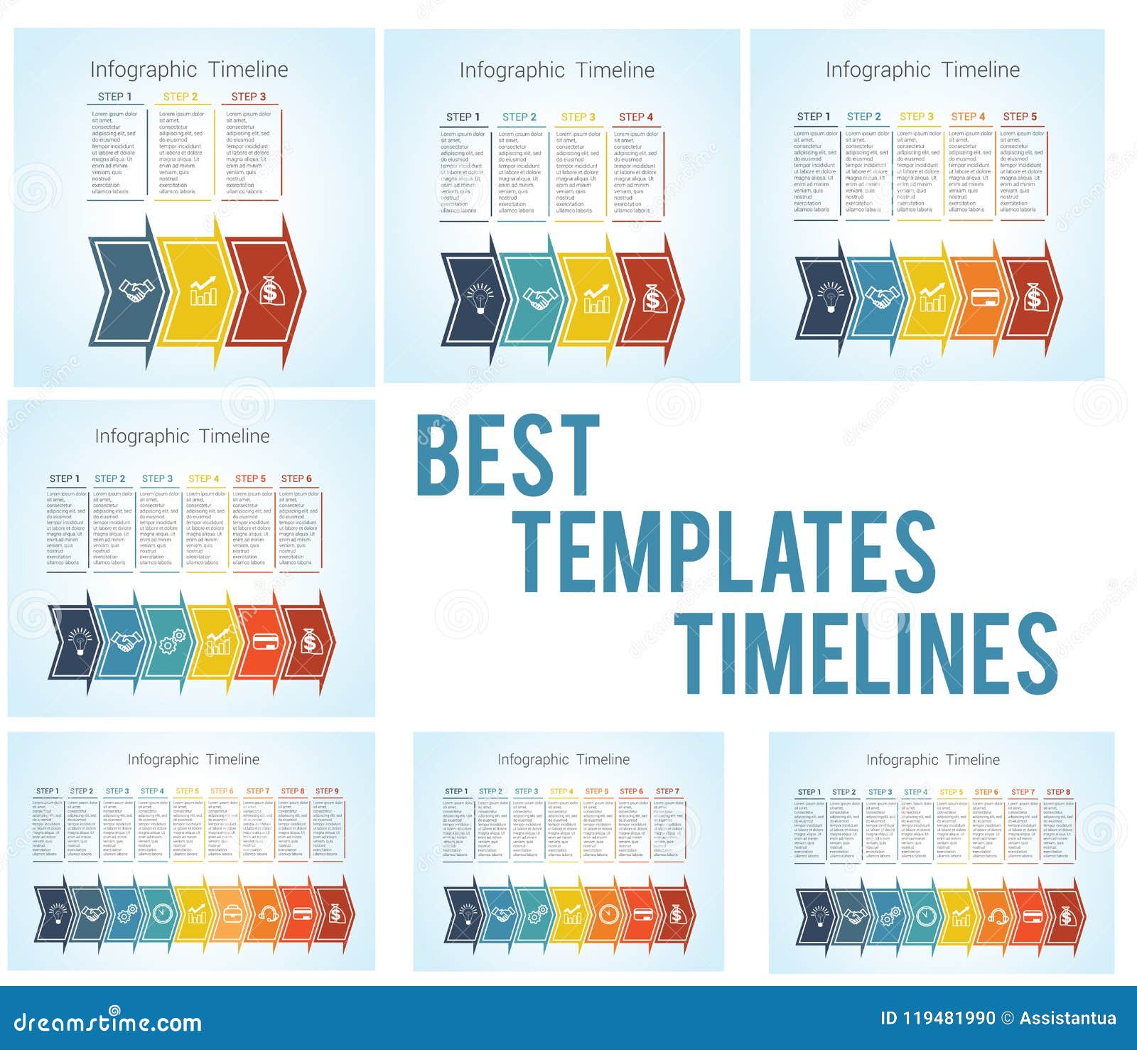 Template Timeline Infographic Colored Horizontal Arrows Numbered Stock ...