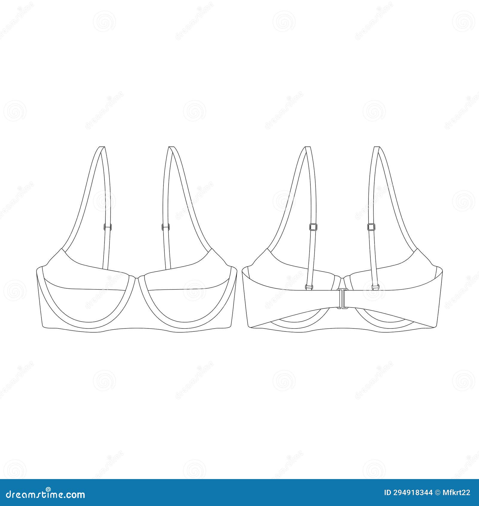 Template Underwire Bikini Top Vector Flat Design Outline Clothing Collection Stock Vector