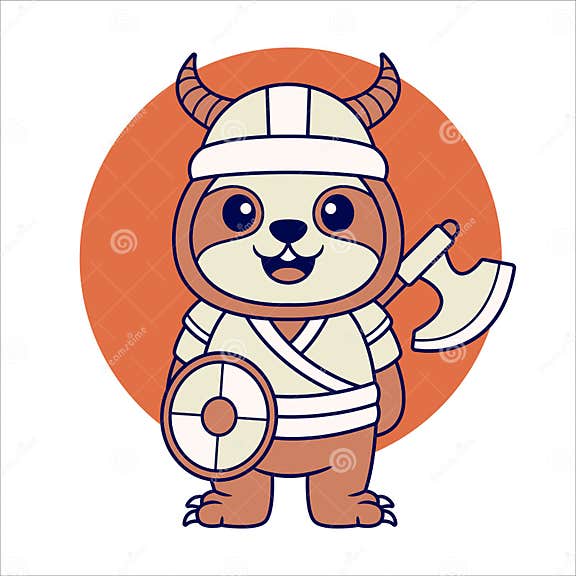 Adorable Sloth with Medieval Warrior Costume Holding Shield and Axe ...