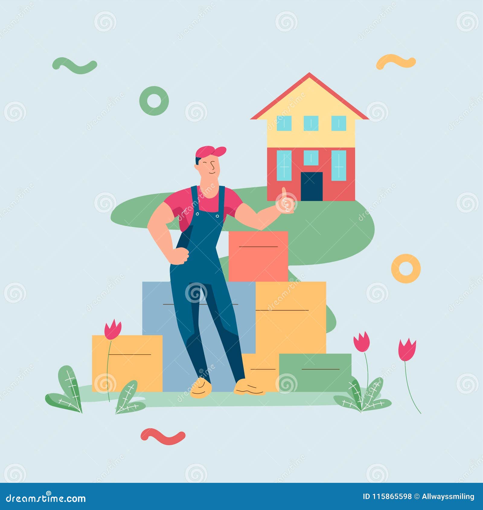 Illustration Template Vector with Mover Worker Helps with Cargo Stock ...