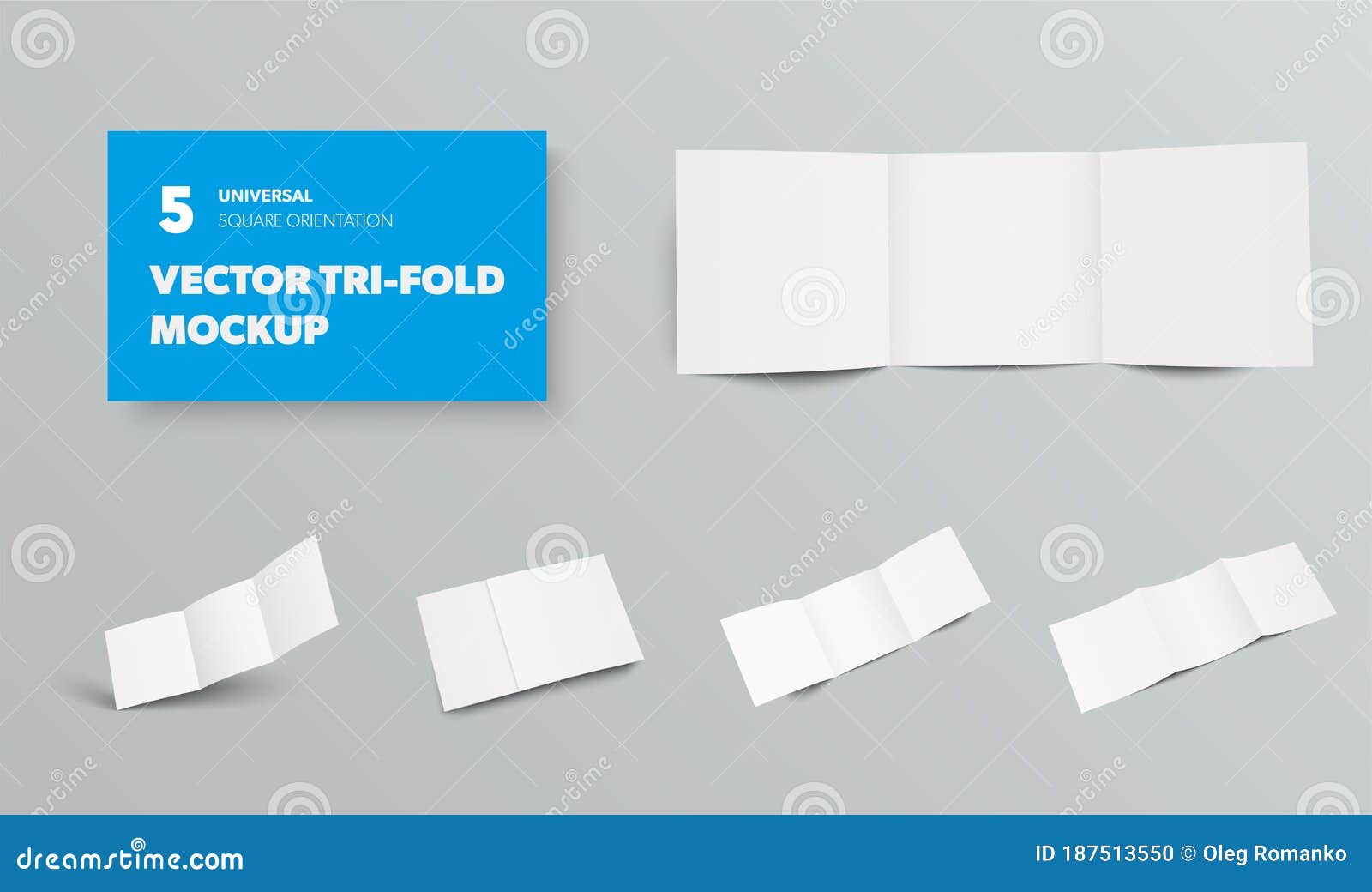 Template of Vector Standard Square Tri-fold Isolated on Gray Background ...