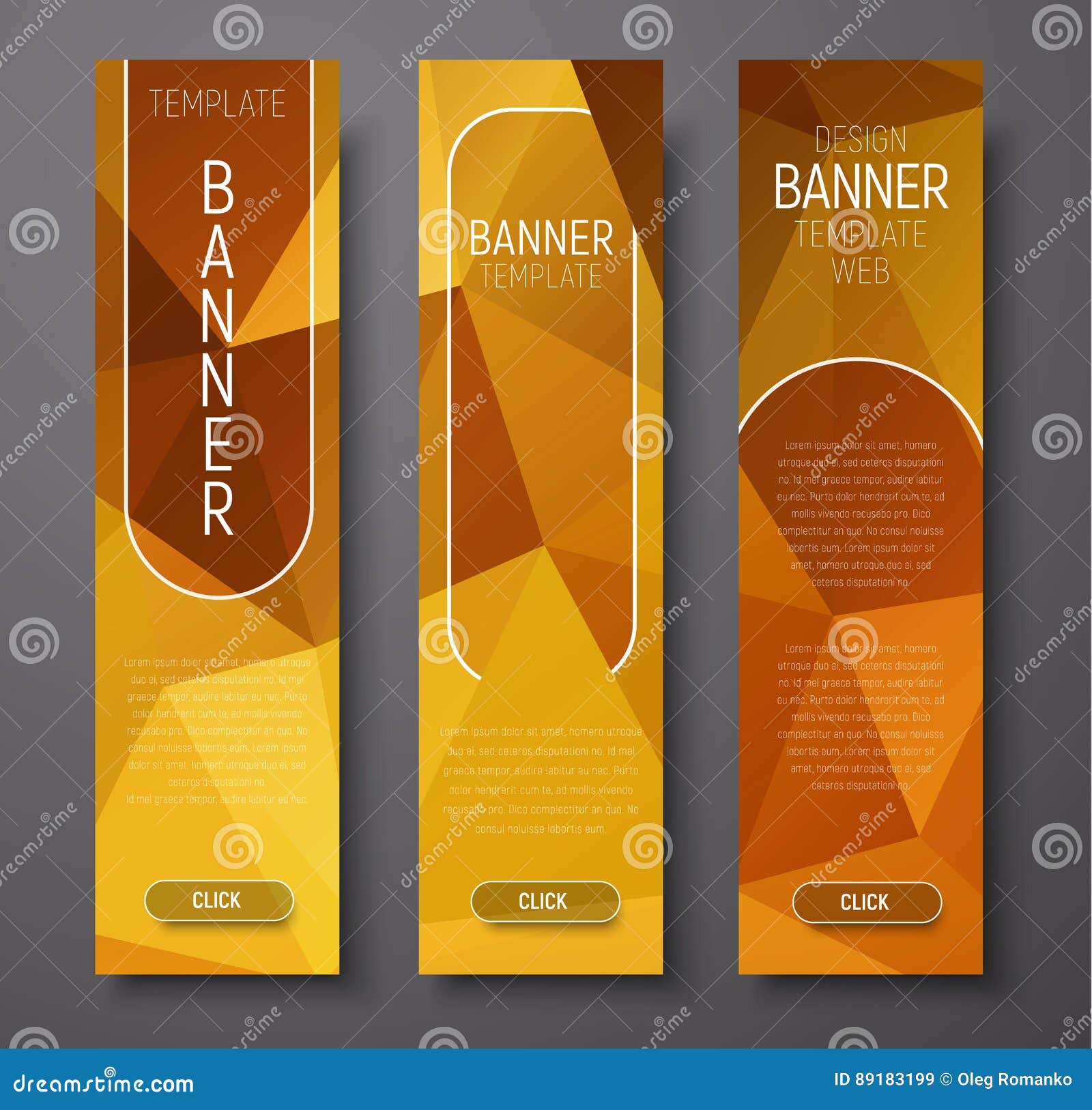 Template Vertical Web Banners with Polygonal Abstract Gold Background ...