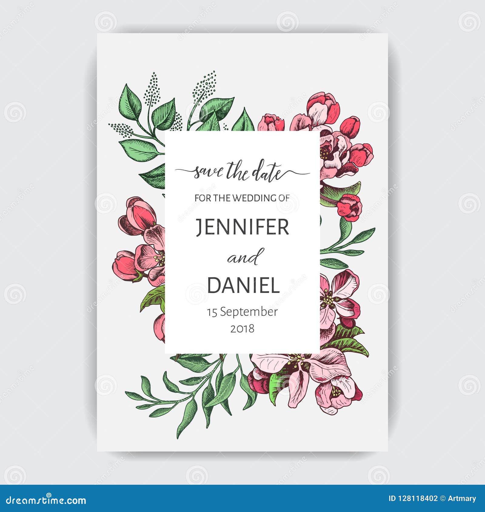 Template for Wedding Invitation. Card Vector Illustration with Apple ...