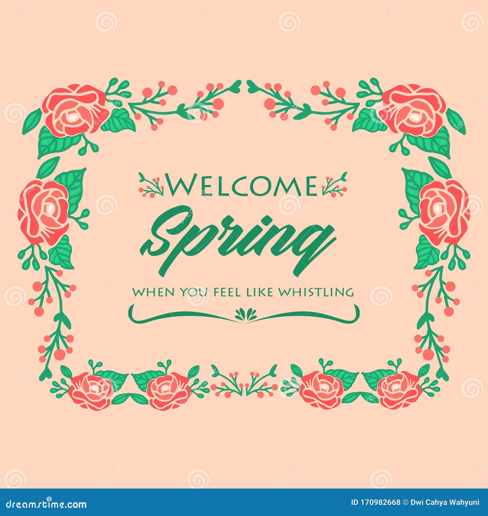 Template for Welcome Spring Greeting Card Design, with Beautiful of ...