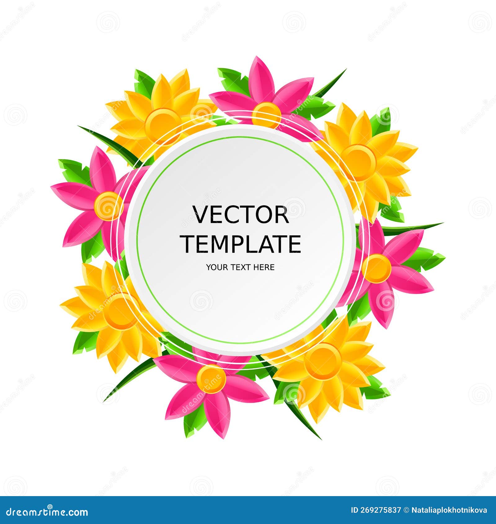 Template with White Negative Round Space with Frame of Spring Yellow ...