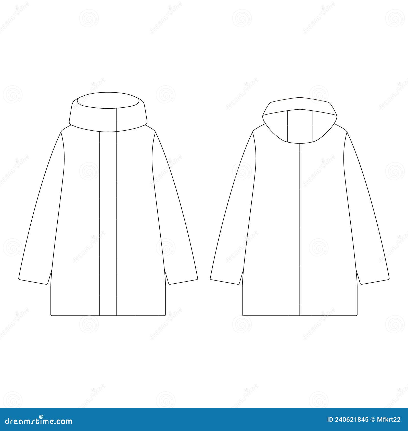 Template Women Down Short Coat Vector Illustration Flat Design Outline