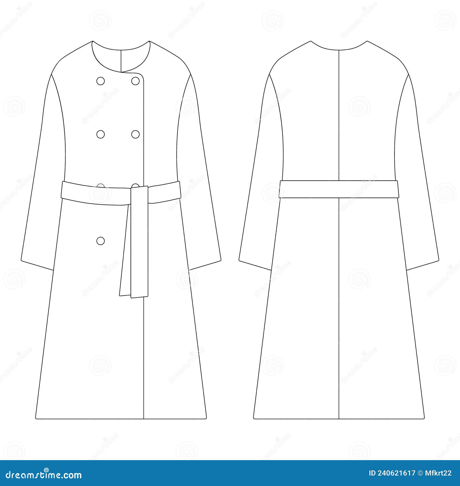 Template Women Wool Blend Coat Vector Illustration Flat Design Outline