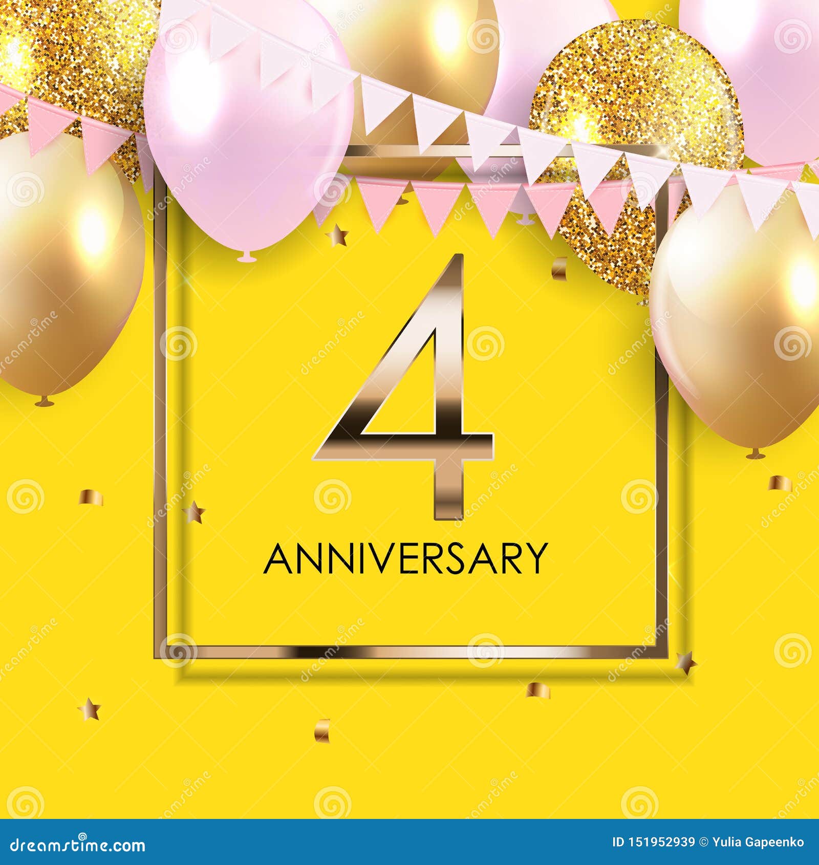 Template 4 Years Anniversary Background with Balloons Vector ...