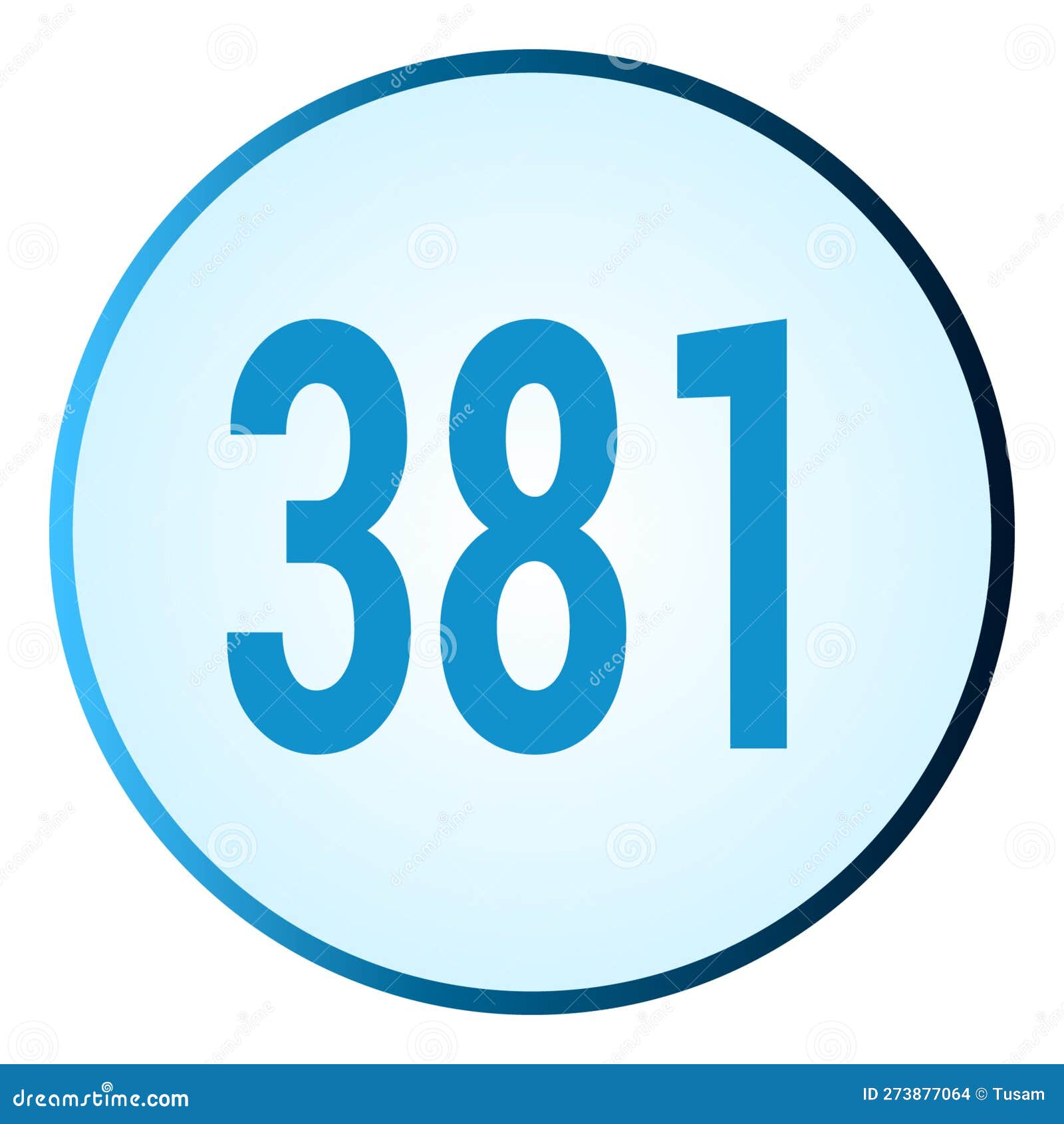 Number 381 Symbol or Logo with Round Frame in Blue Gradient Color Stock ...