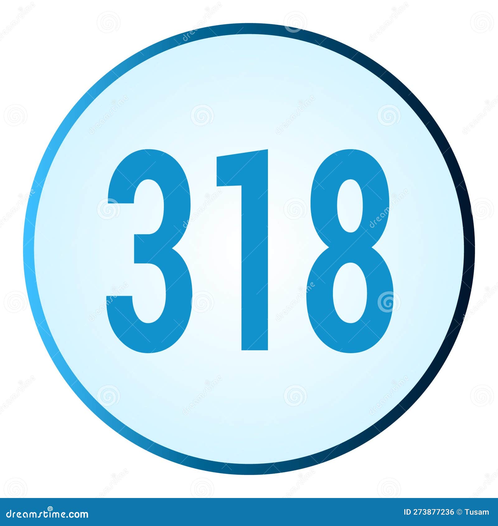 Number 318 Symbol or Logo with Round Frame in Blue Gradient Color Stock ...