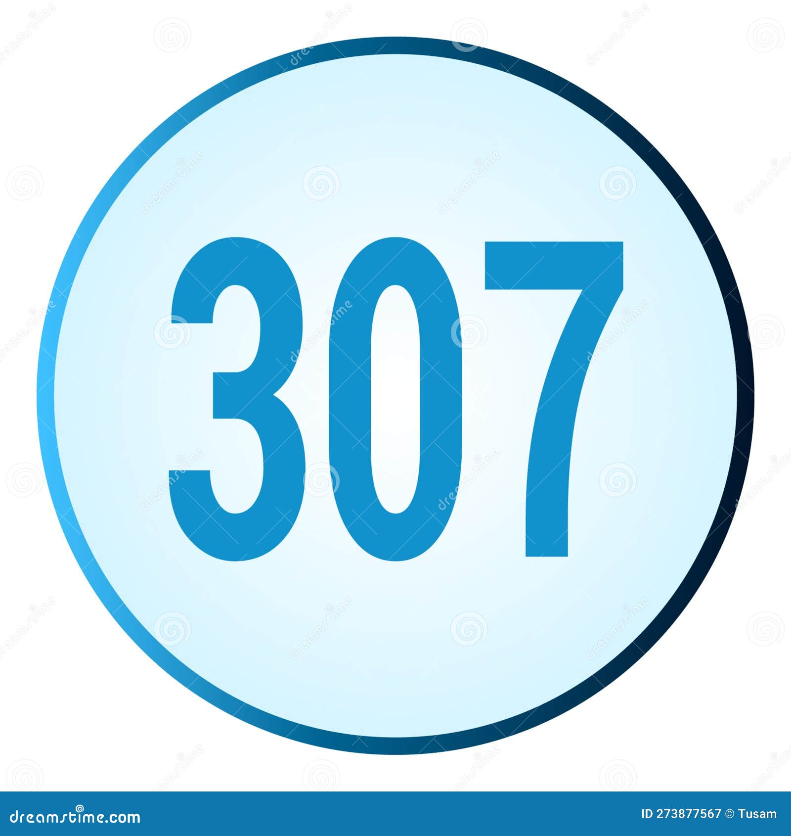 Number 307 Symbol or Logo with Round Frame in Blue Gradient Color Stock ...