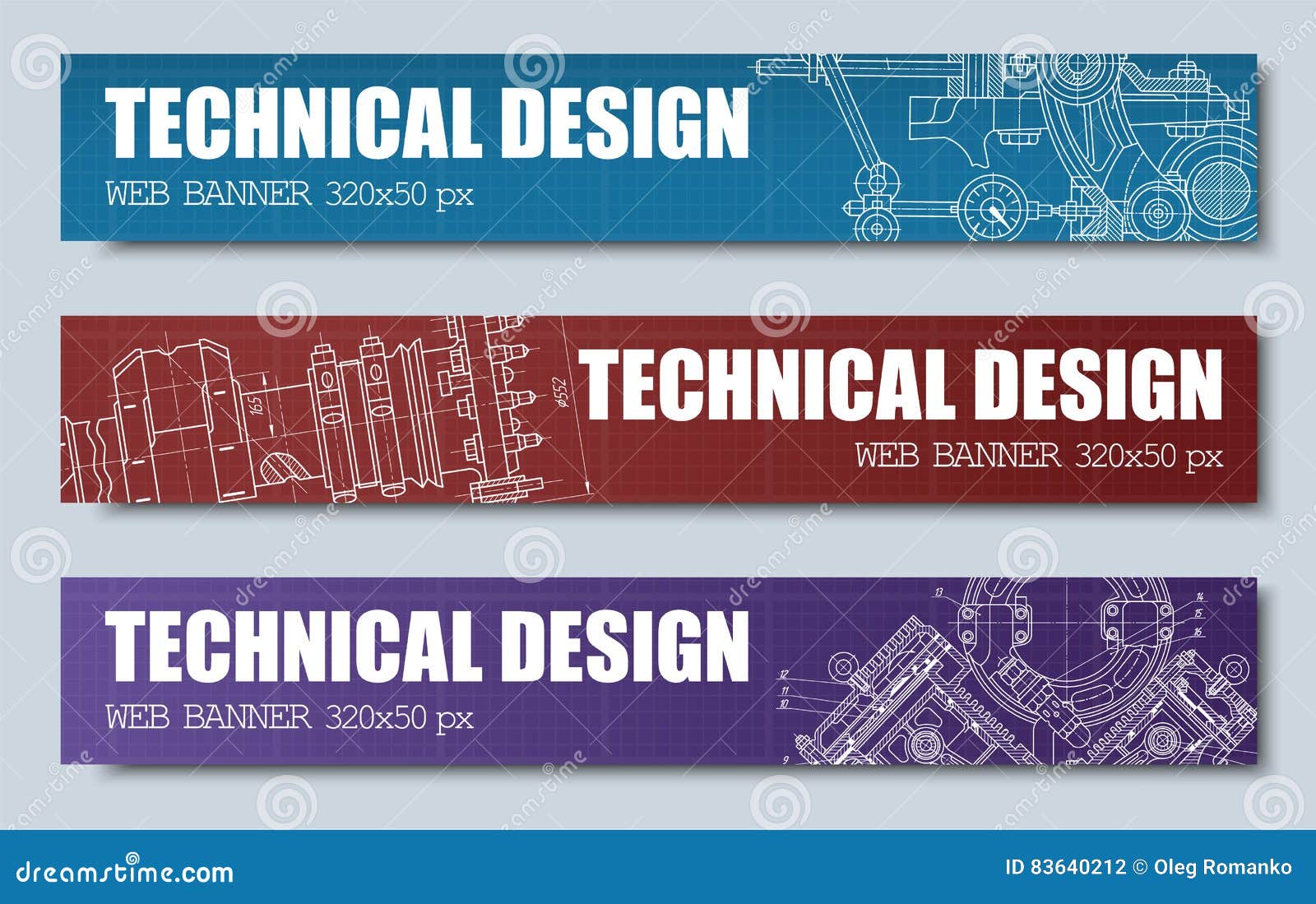 Templates Banners Red, Blue and Purple with Technical Drawings. Stock ...