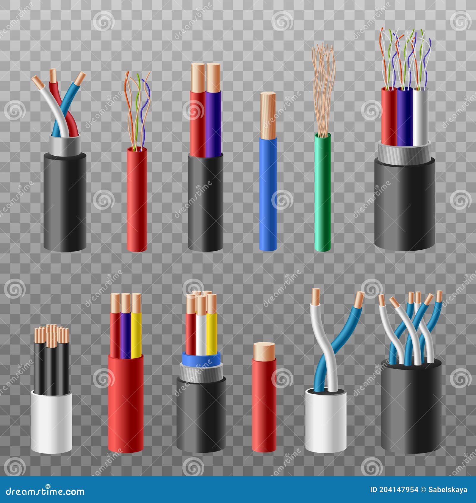 Templates of Electrical Cables with Wires Realistic Vector Illustration ...