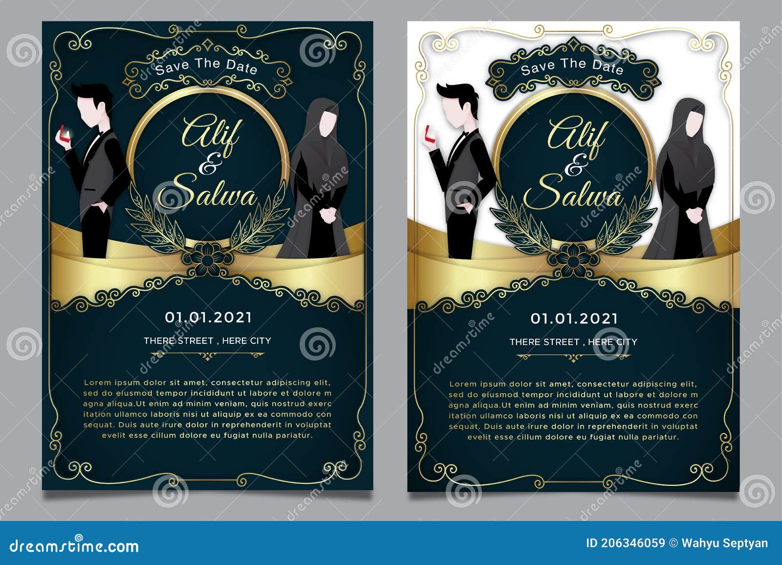 Papercut Theme Wedding Invitation Templates with Characters Stock ...