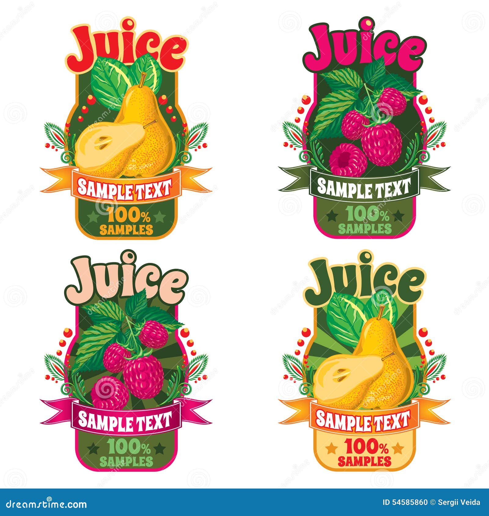 Templates for Labels of Juice from Pear and Raspberries Stock Vector ...