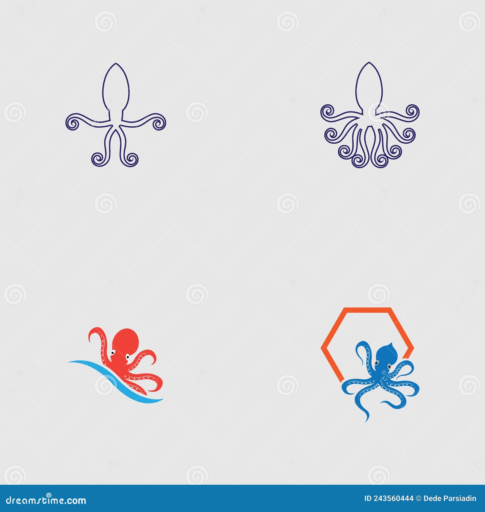 Templates for Octopus Logos, Labels and Emblems Vector Illustration ...
