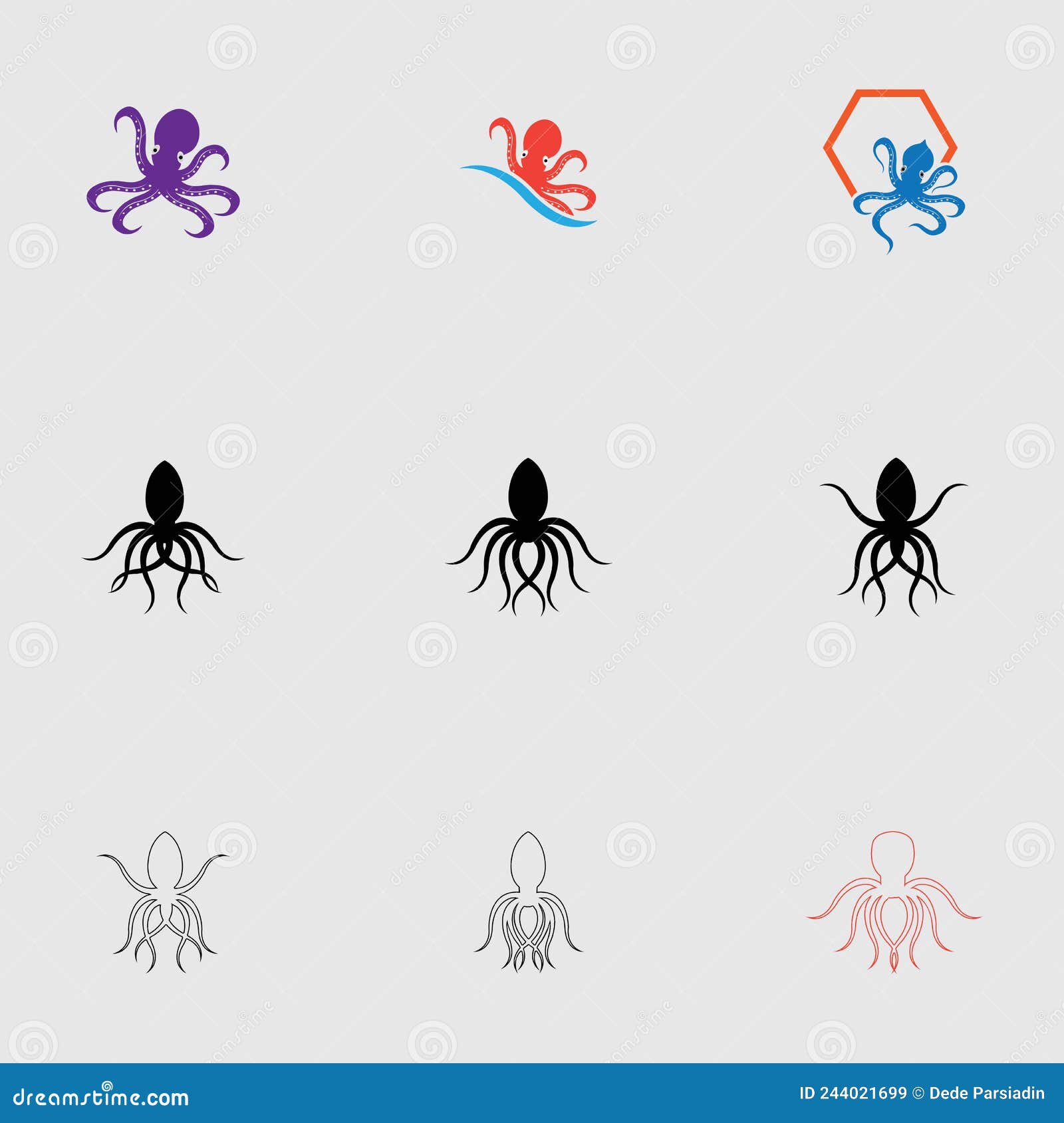 Templates for Octopus Logos, Labels and Emblems Vector Illustration ...