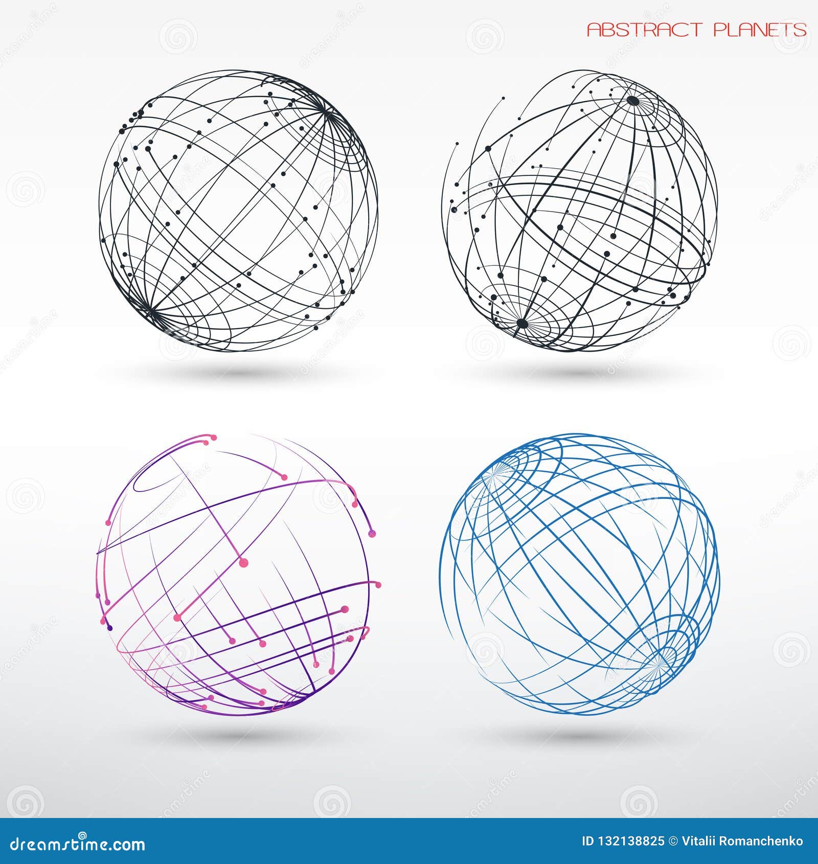 Set of Abstract Images of Planets. Frame Geometric Shapes from Points ...