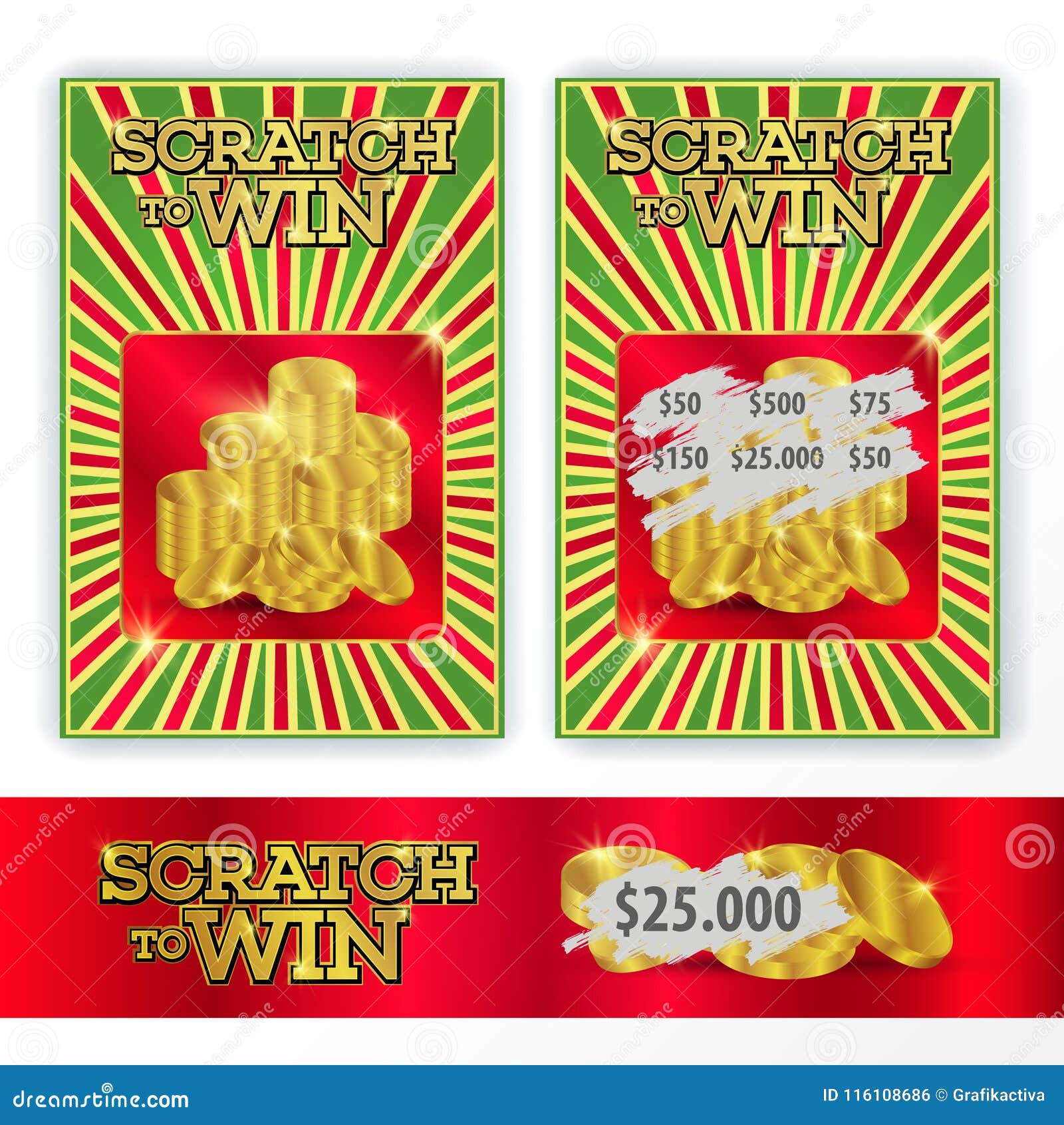 Templates Scratch Tickets To Win. with Gold Coins Illustration Stock ...