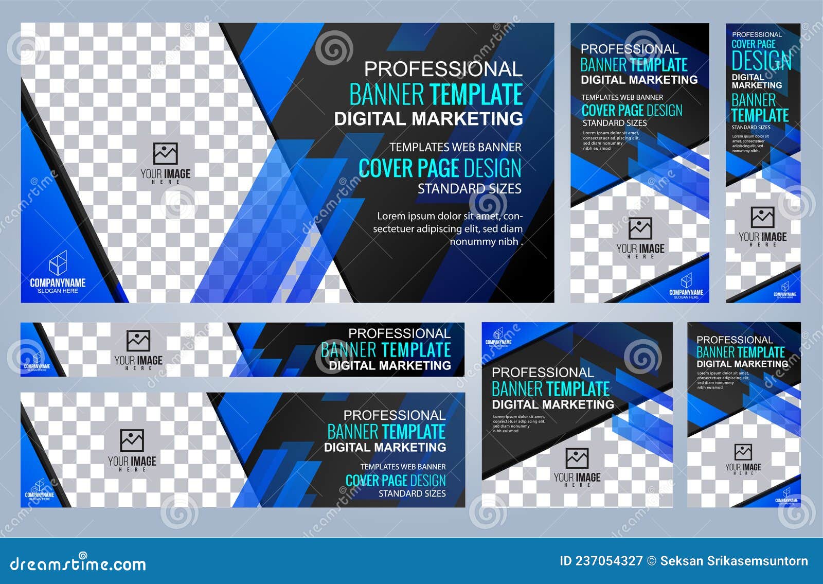 Set of Blue Web Banners Templates Stock Vector - Illustration of cover ...