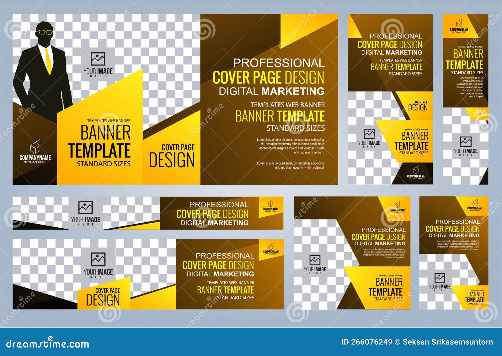 Set of Yellow Web Banners Templates Stock Vector - Illustration of ...