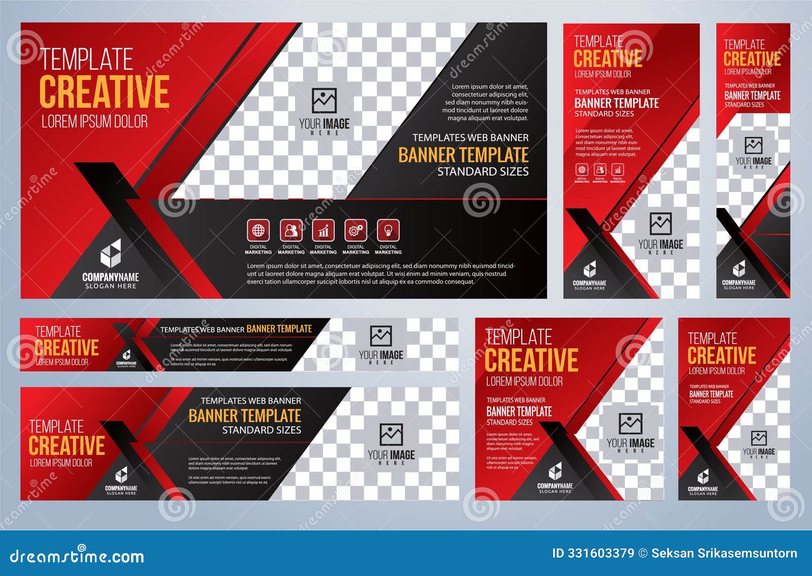 Set of Red and Black Web Banners Social Media Templates Stock ...