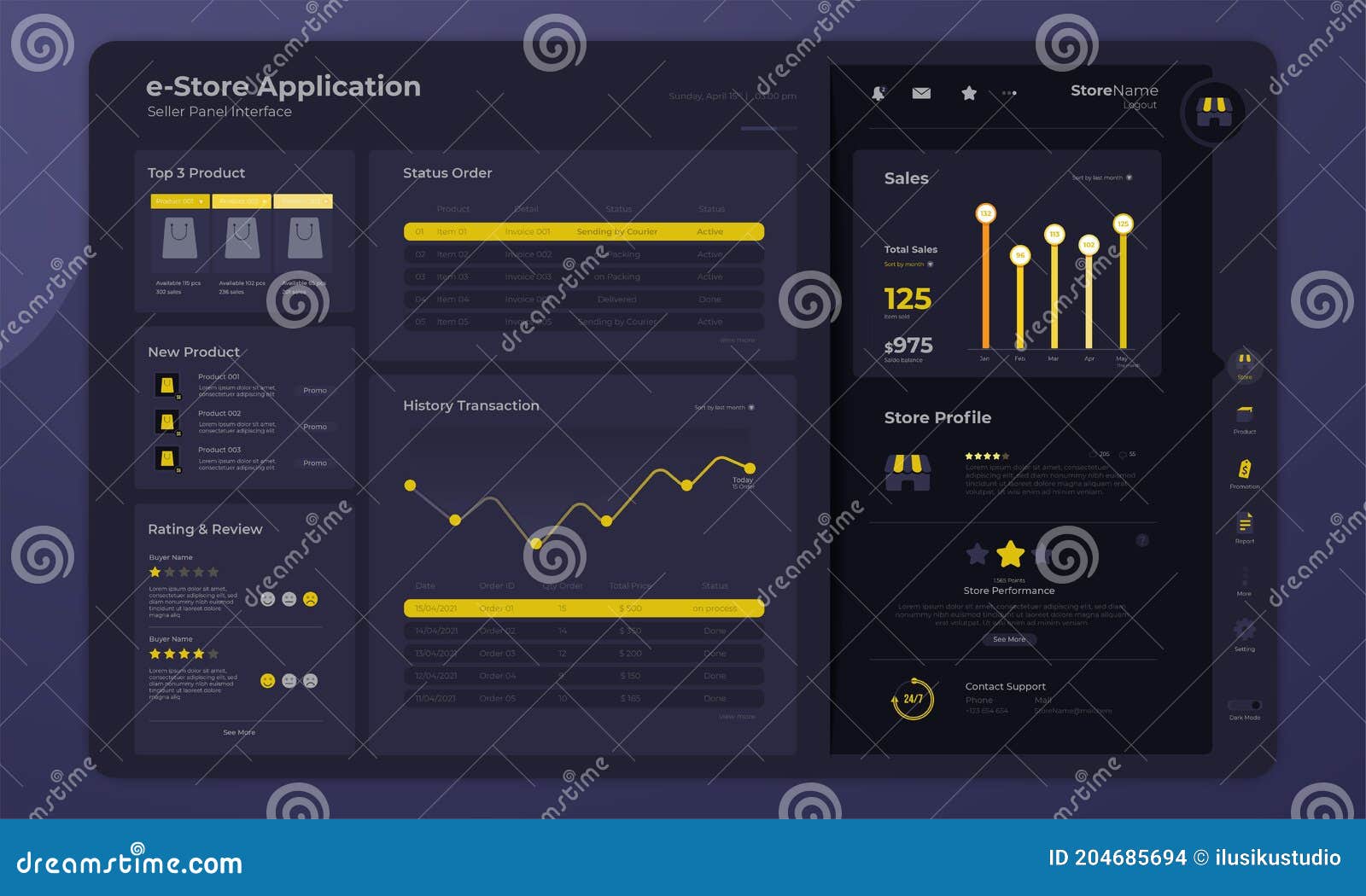Online Shop Seller Admin Panel Interface on Dark Mode Concept Stock ...