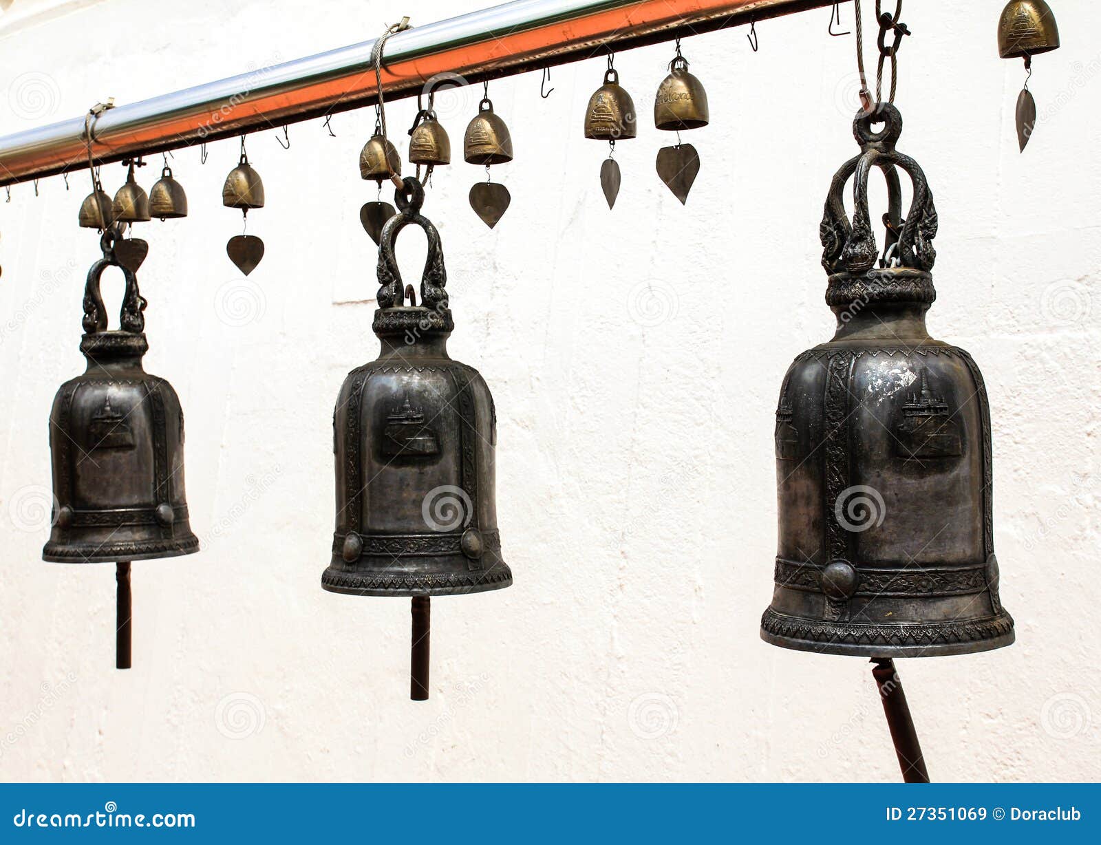Old Bells Hanged On The Wooden Log Royalty-Free Stock Photography ...