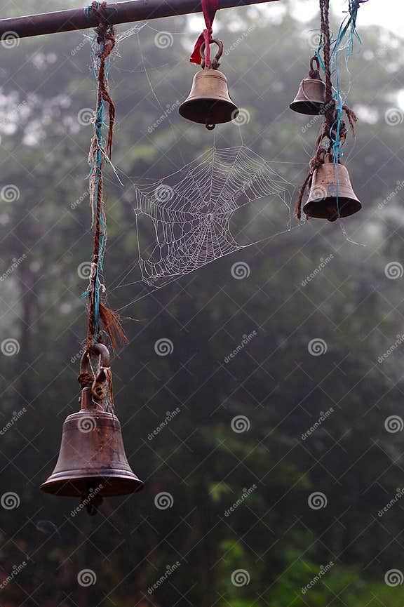 Temple Bells and Spider Web Stock Photo - Image of entrance, door ...
