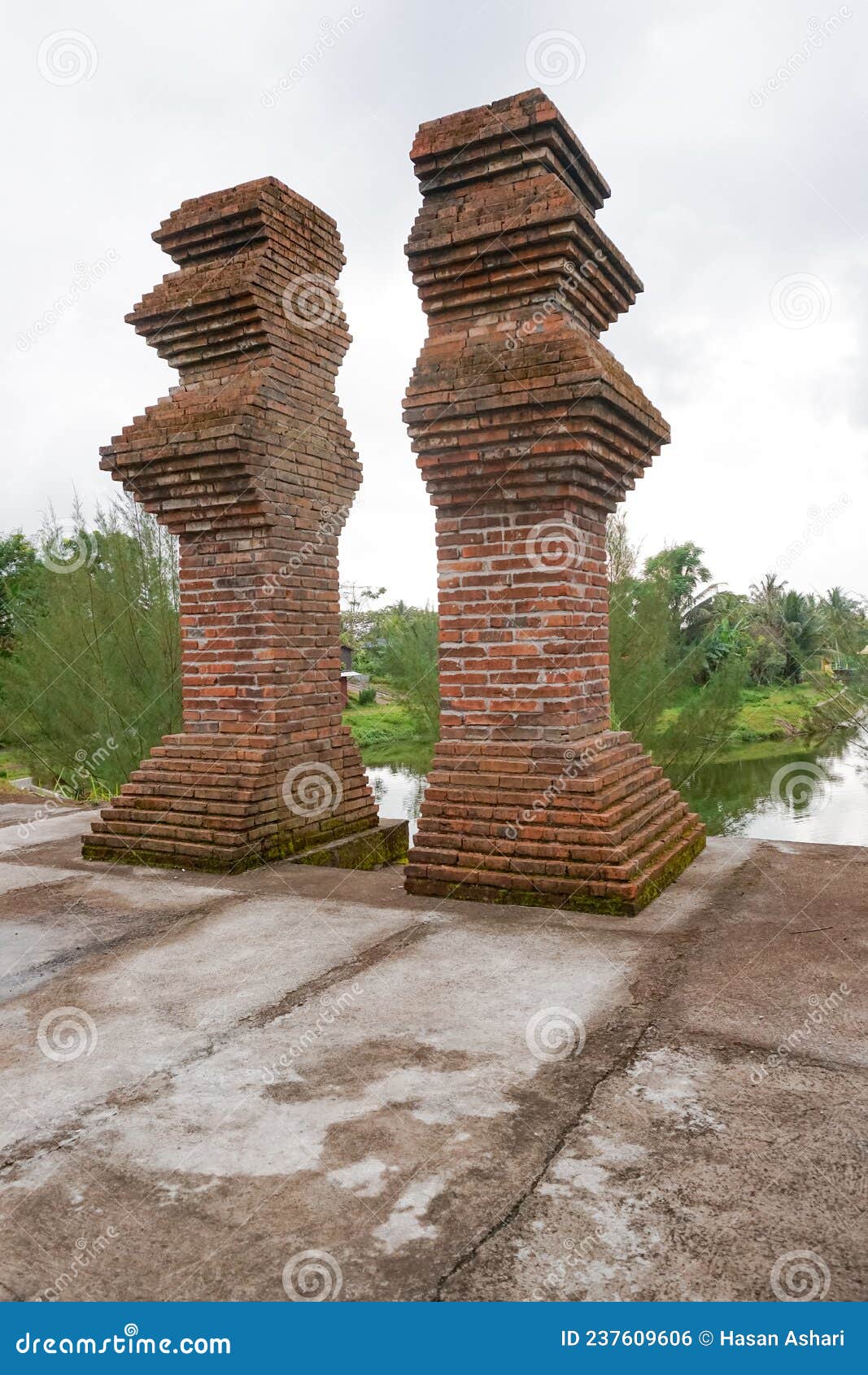 Temple Building Made of Red Bricks with a Pond Background Stock Photo ...