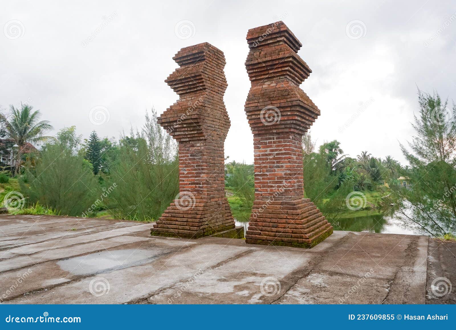 Temple Building Made of Red Bricks with a Pond Background Stock Image ...