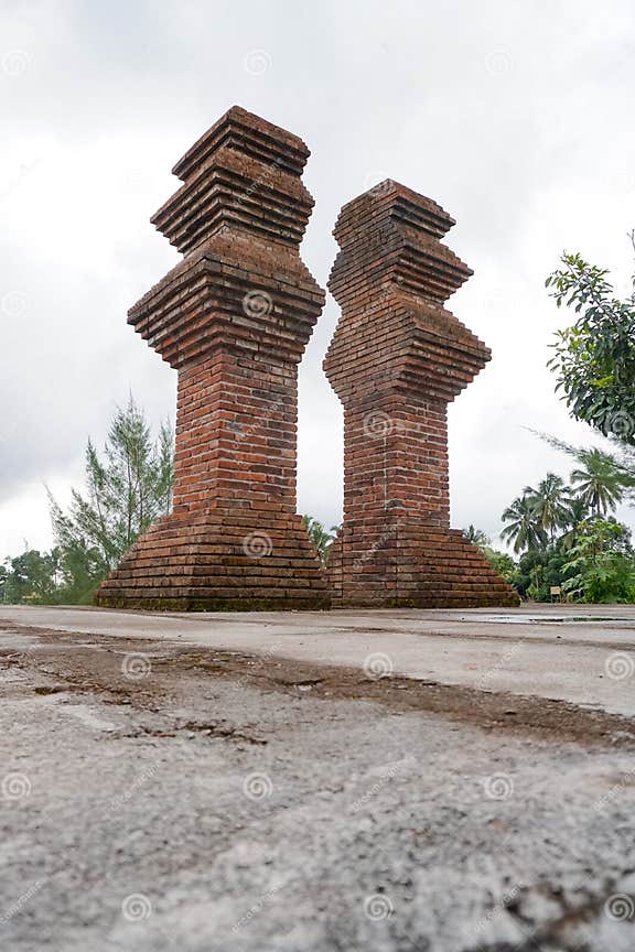 Temple Building Made of Red Bricks with a Pond Background Stock Image ...