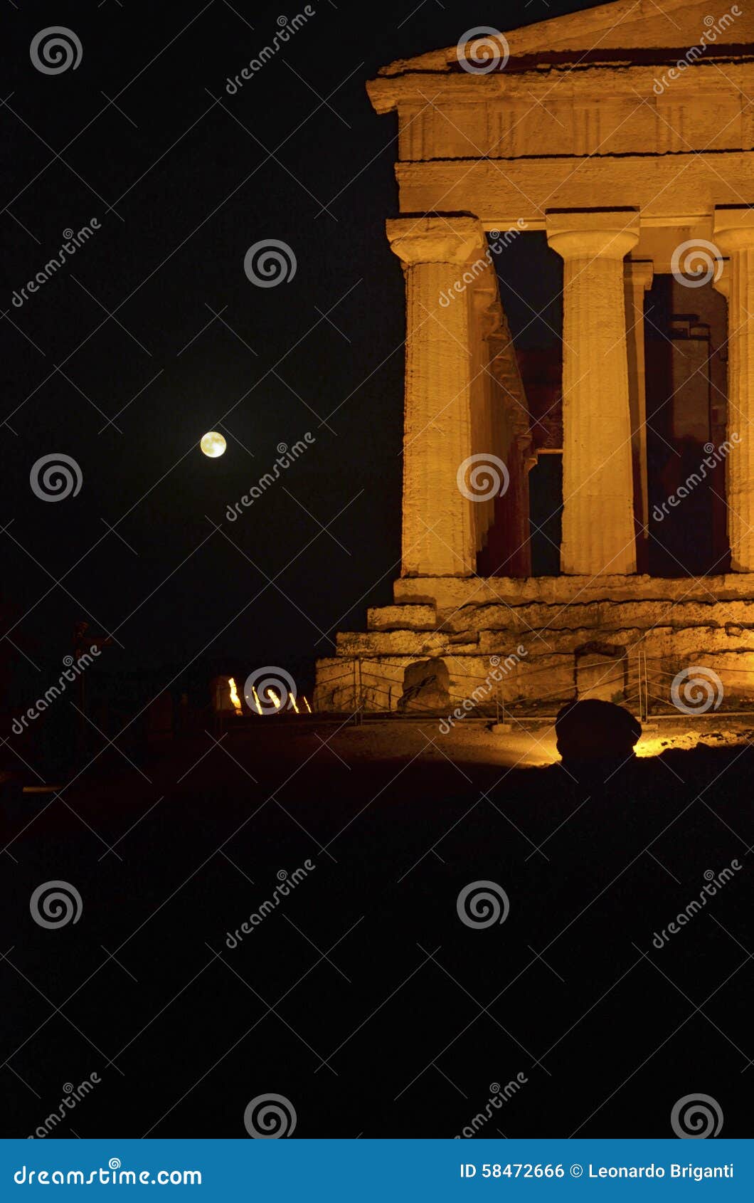 Temple of Concord and moon stock photo. Image of sunset - 58472666