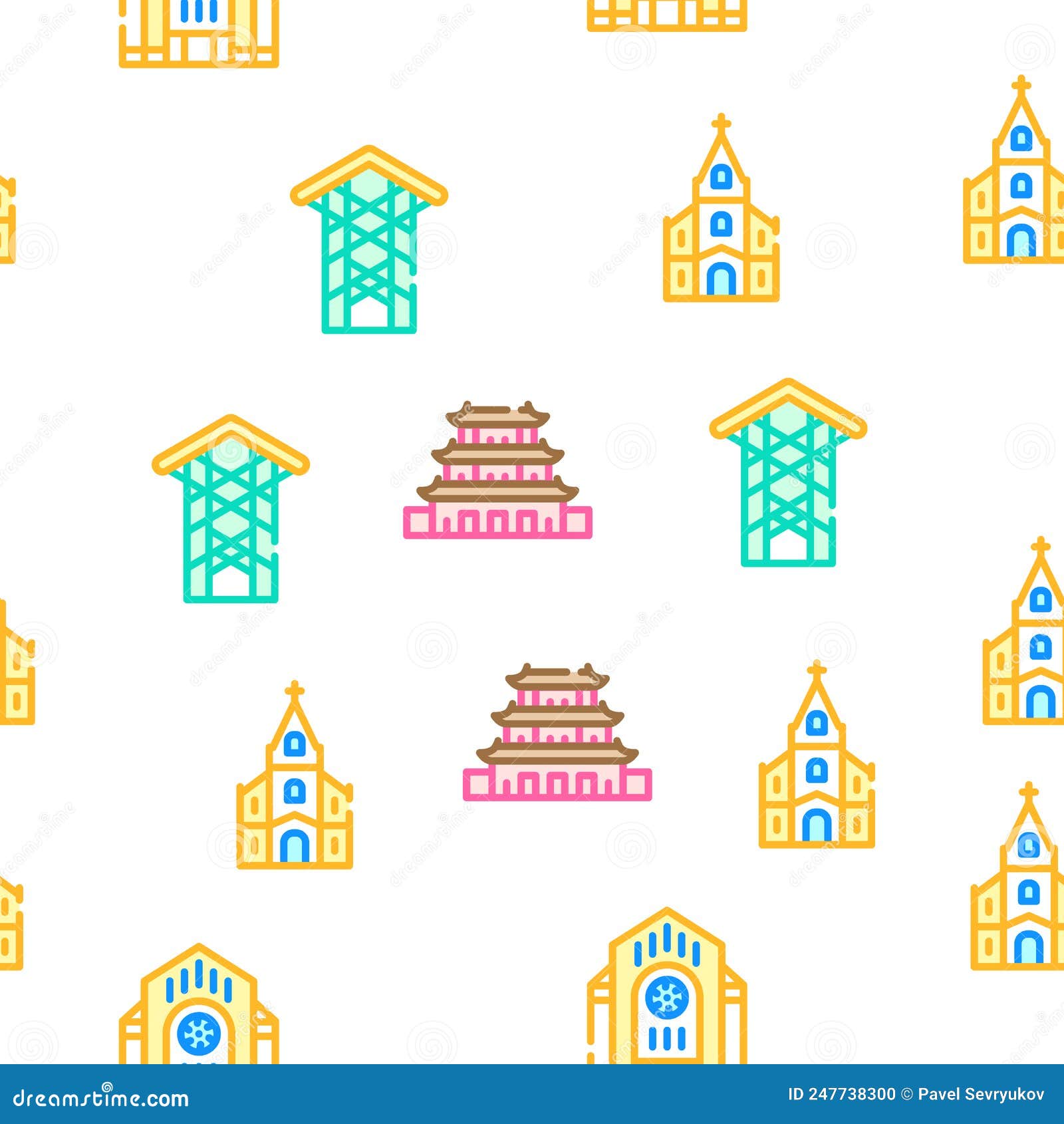 Temple Construction Vector Seamless Pattern Stock Illustration ...