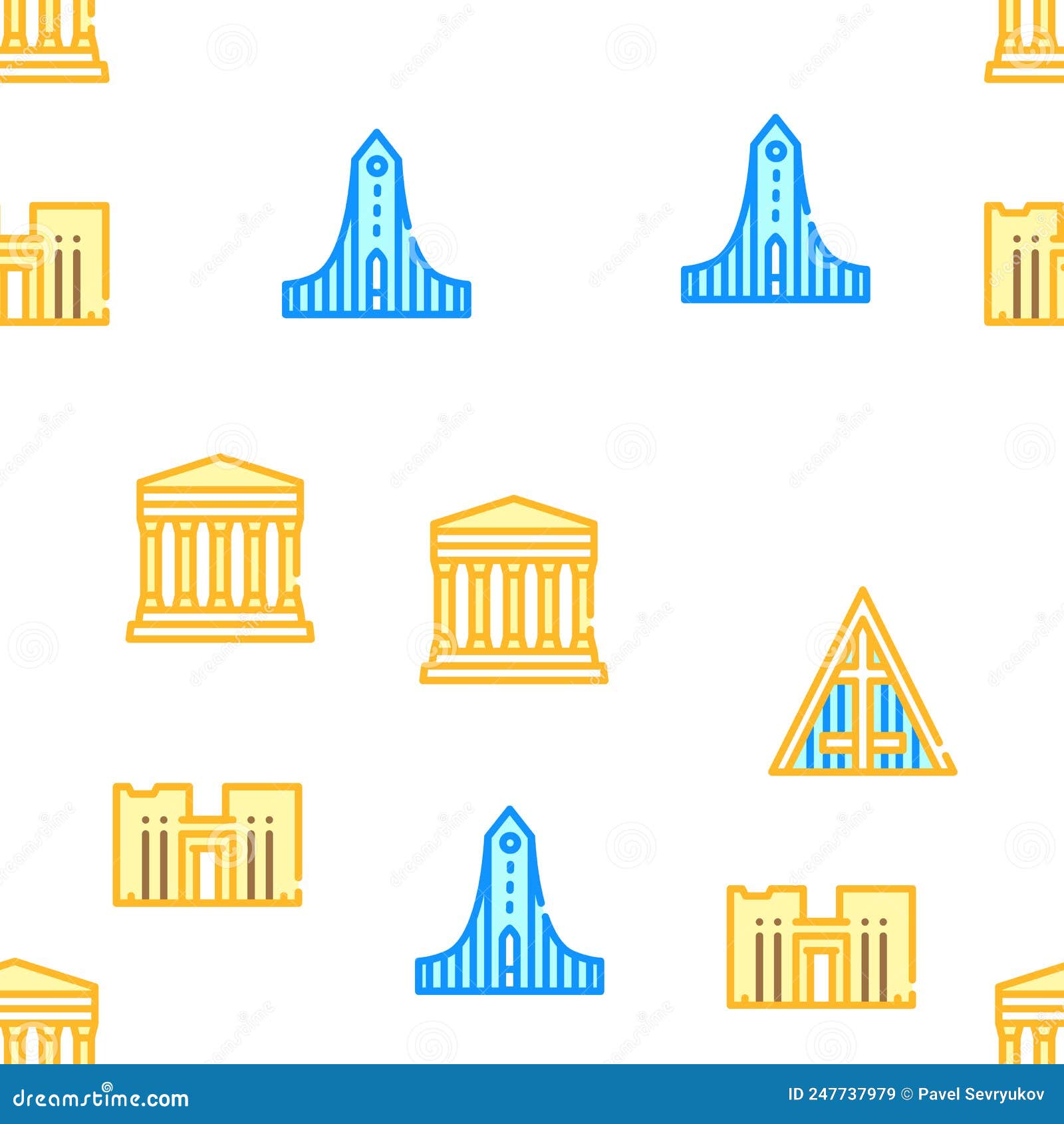 Temple Construction Vector Seamless Pattern Stock Vector - Illustration ...
