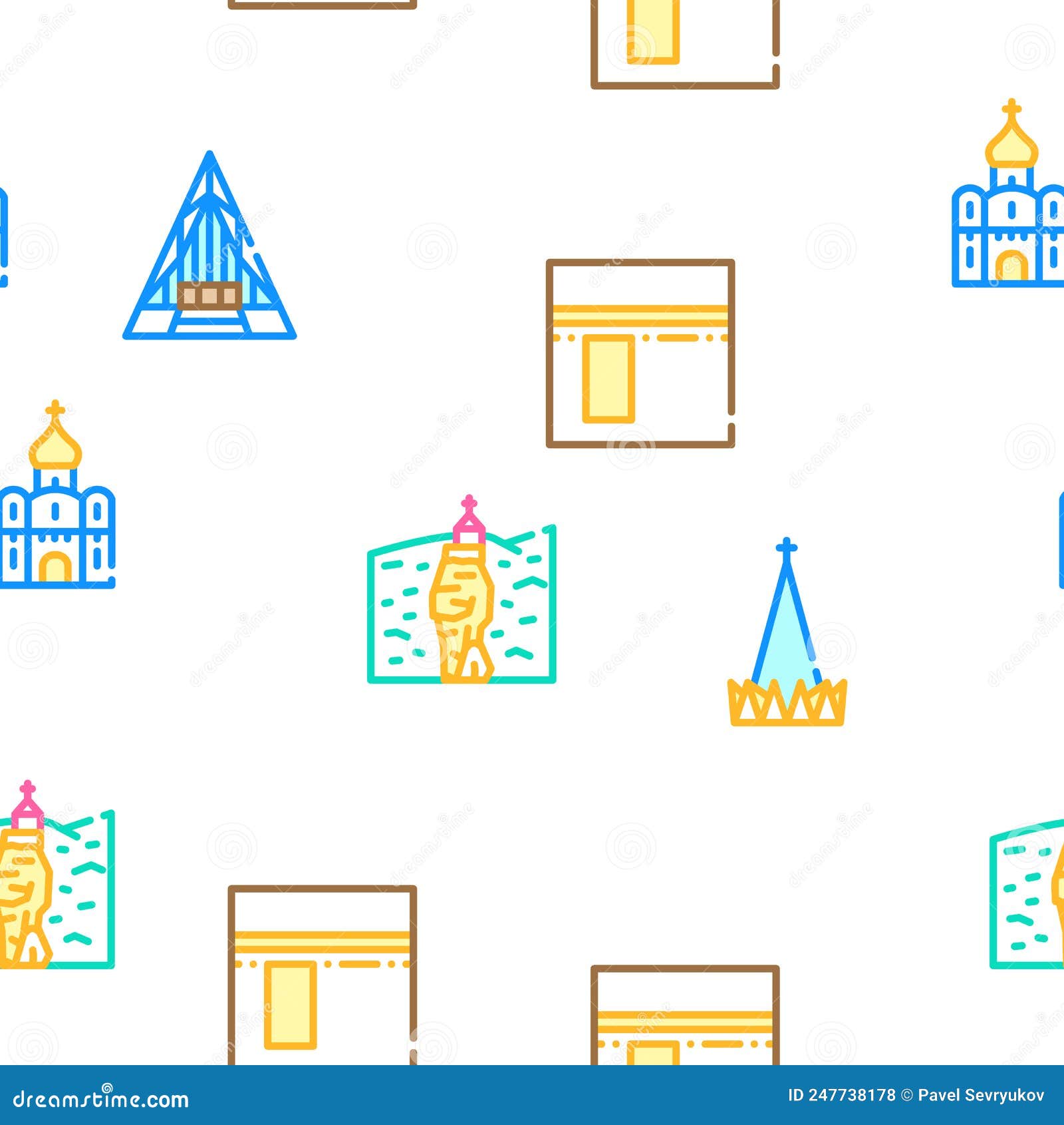 Temple Construction Vector Seamless Pattern Stock Vector - Illustration ...