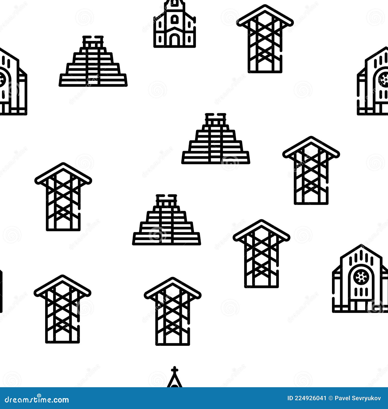 Temple Construction Vector Seamless Pattern Stock Vector - Illustration ...